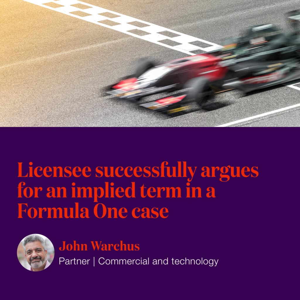 Licensee successfully argues for an implied term in a Formula One case ...